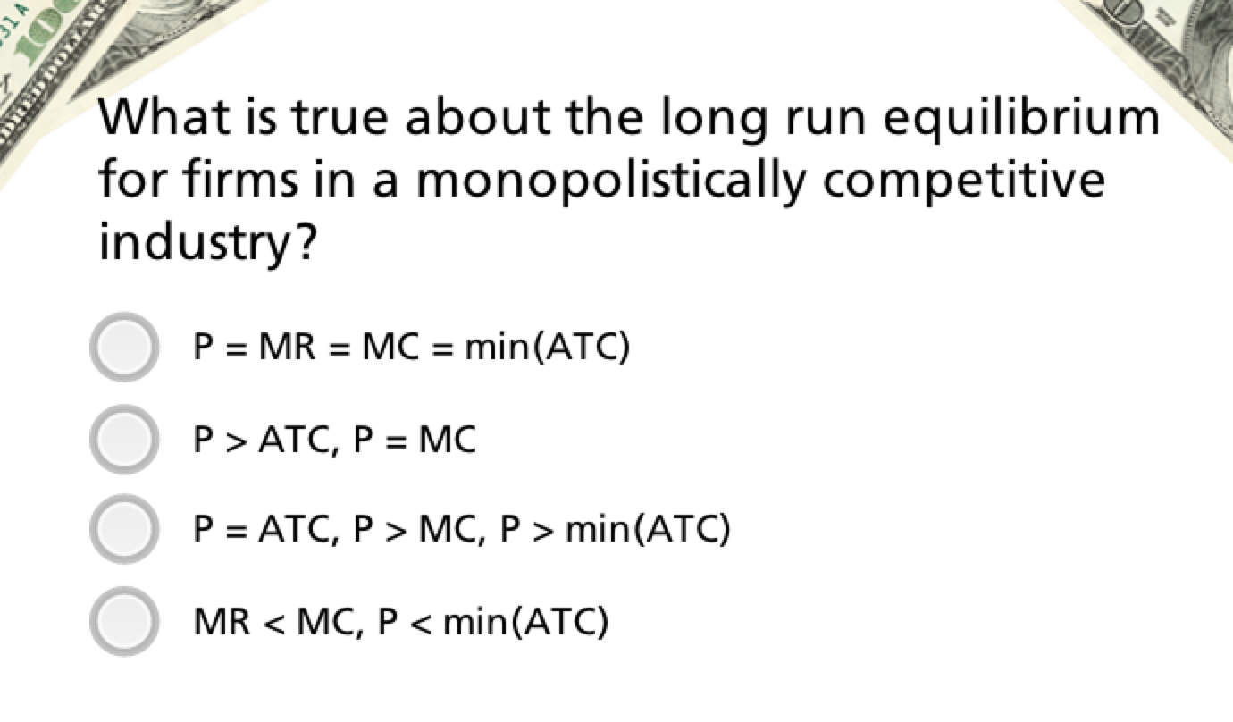 Solved What is true about the long run equilibrium for firms | Chegg.com