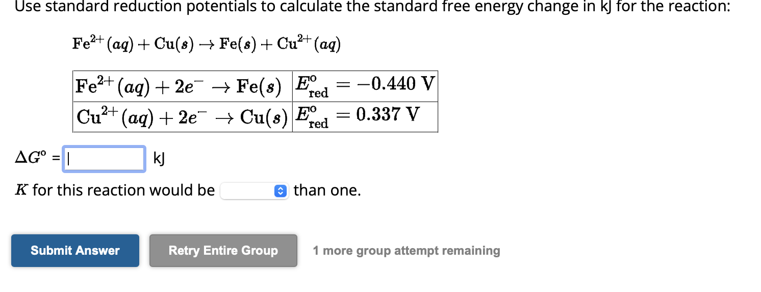 Solved Use standard reduction potentials to calculate the | Chegg.com