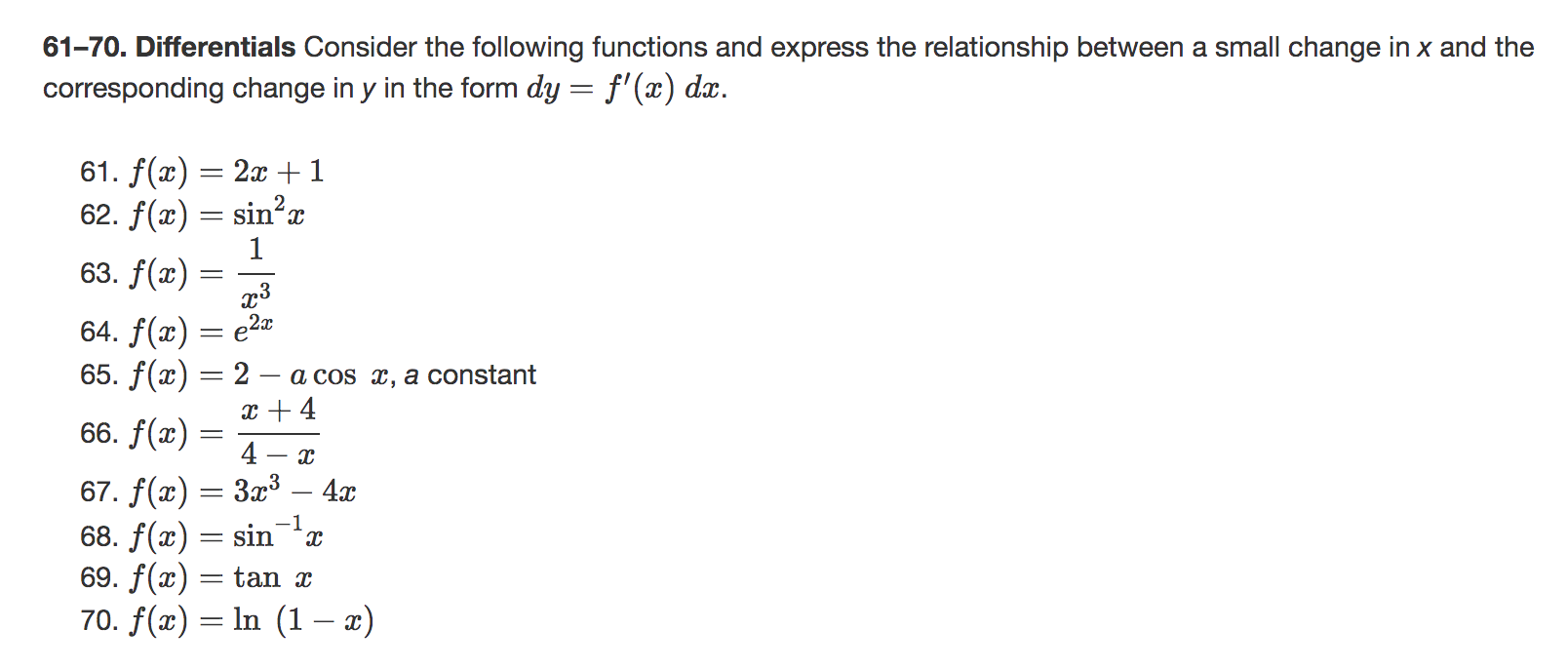 Solved 61–70. Differentials Consider the following functions | Chegg.com