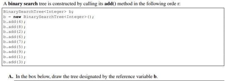 Solved A binary search tree is constructed by calling its | Chegg.com