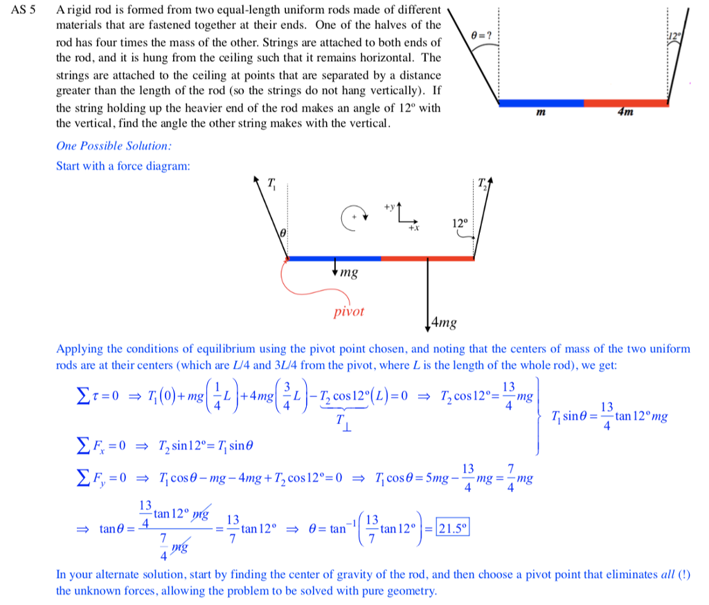 Solved AS5 A rigid rod is formed from two equal-length | Chegg.com