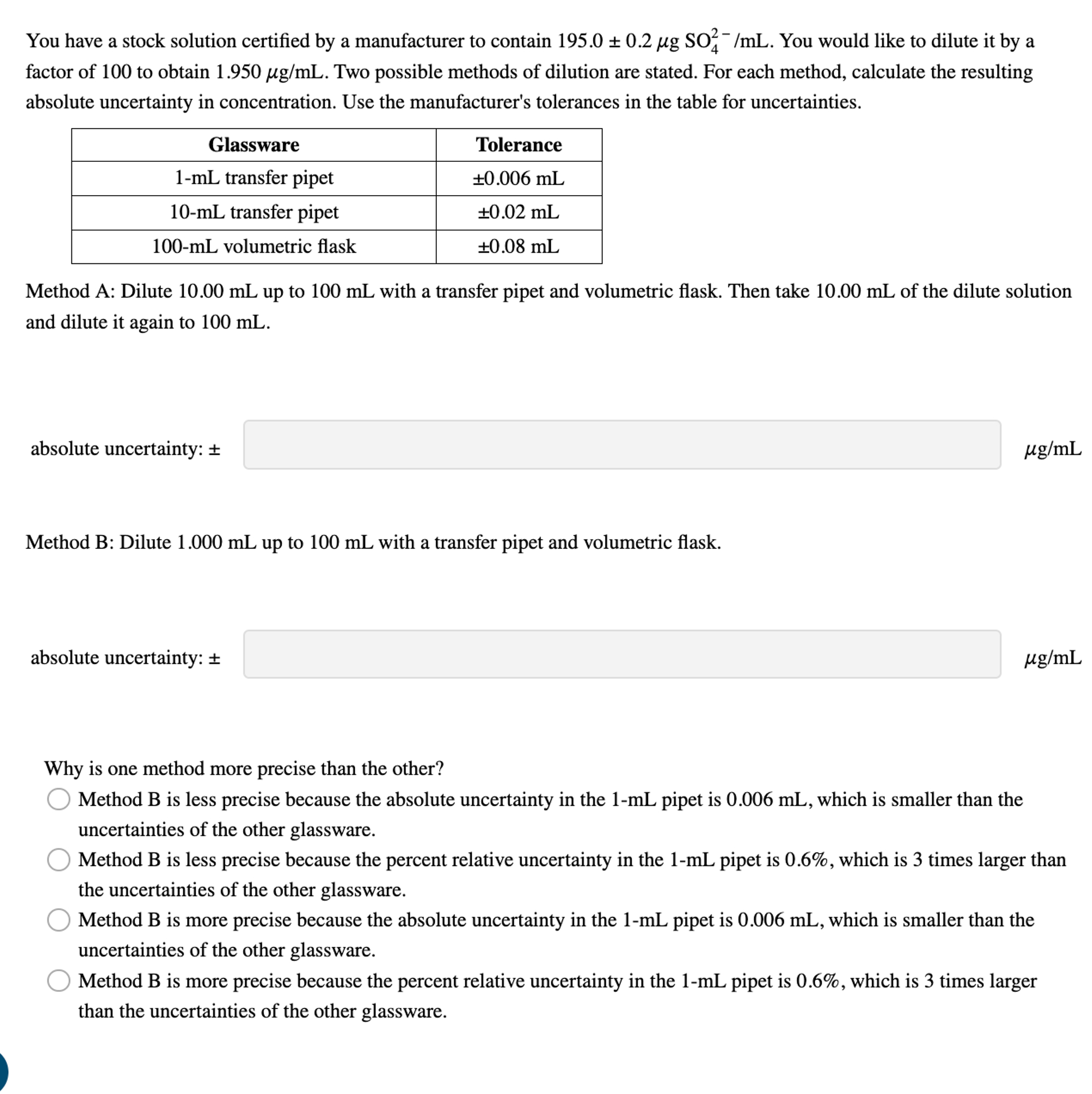 Solved You have a stock solution certified by a manufacturer | Chegg.com