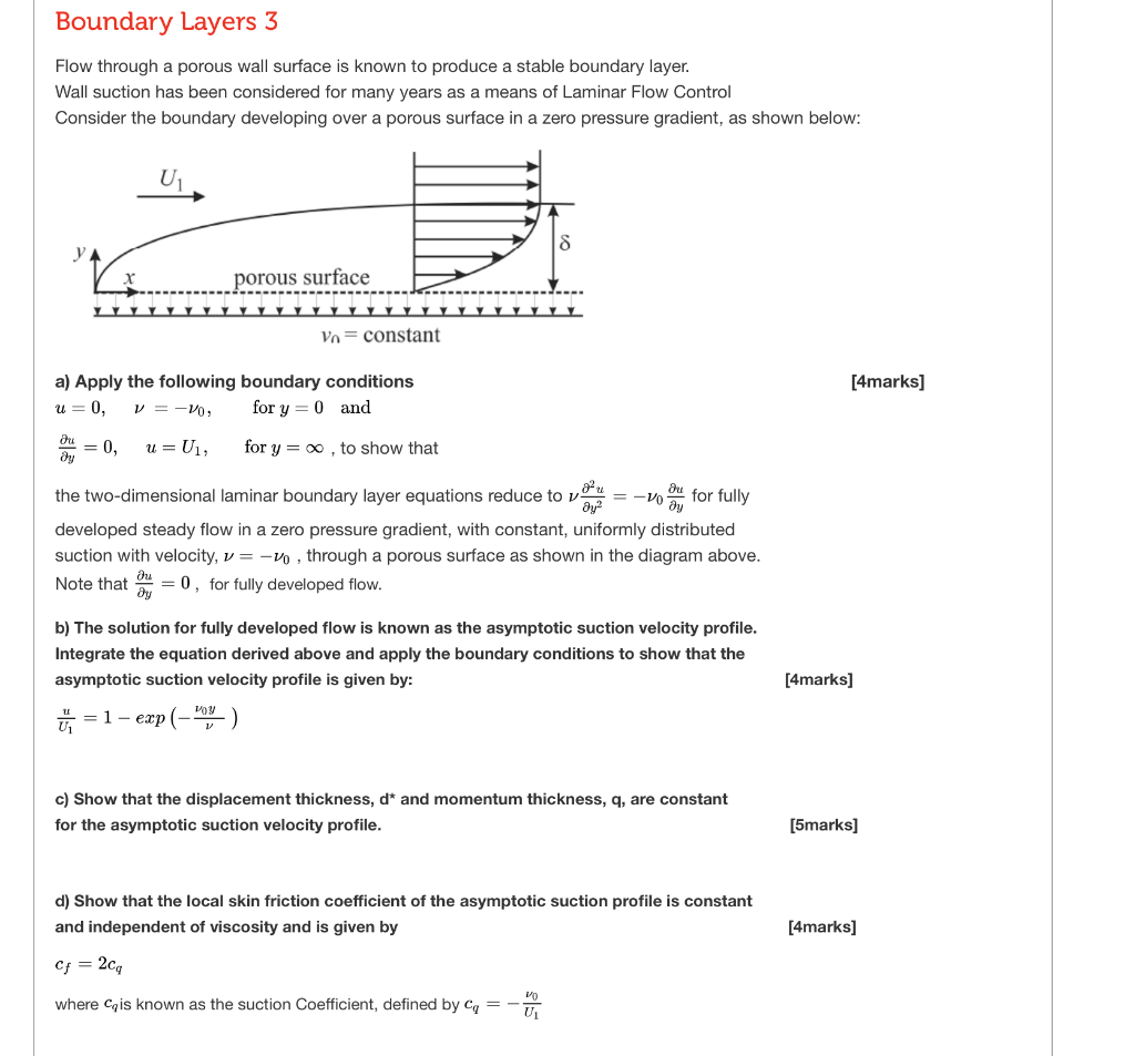 Solved Boundary Layers 3 Flow through a porous wall surface | Chegg.com