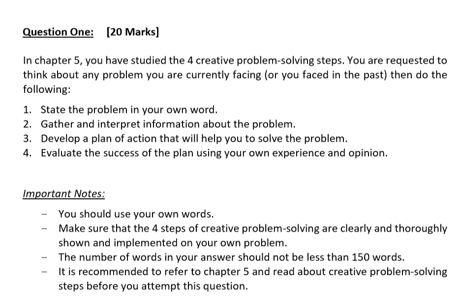 Question One: [20 Marks] In chapter 5, you have | Chegg.com