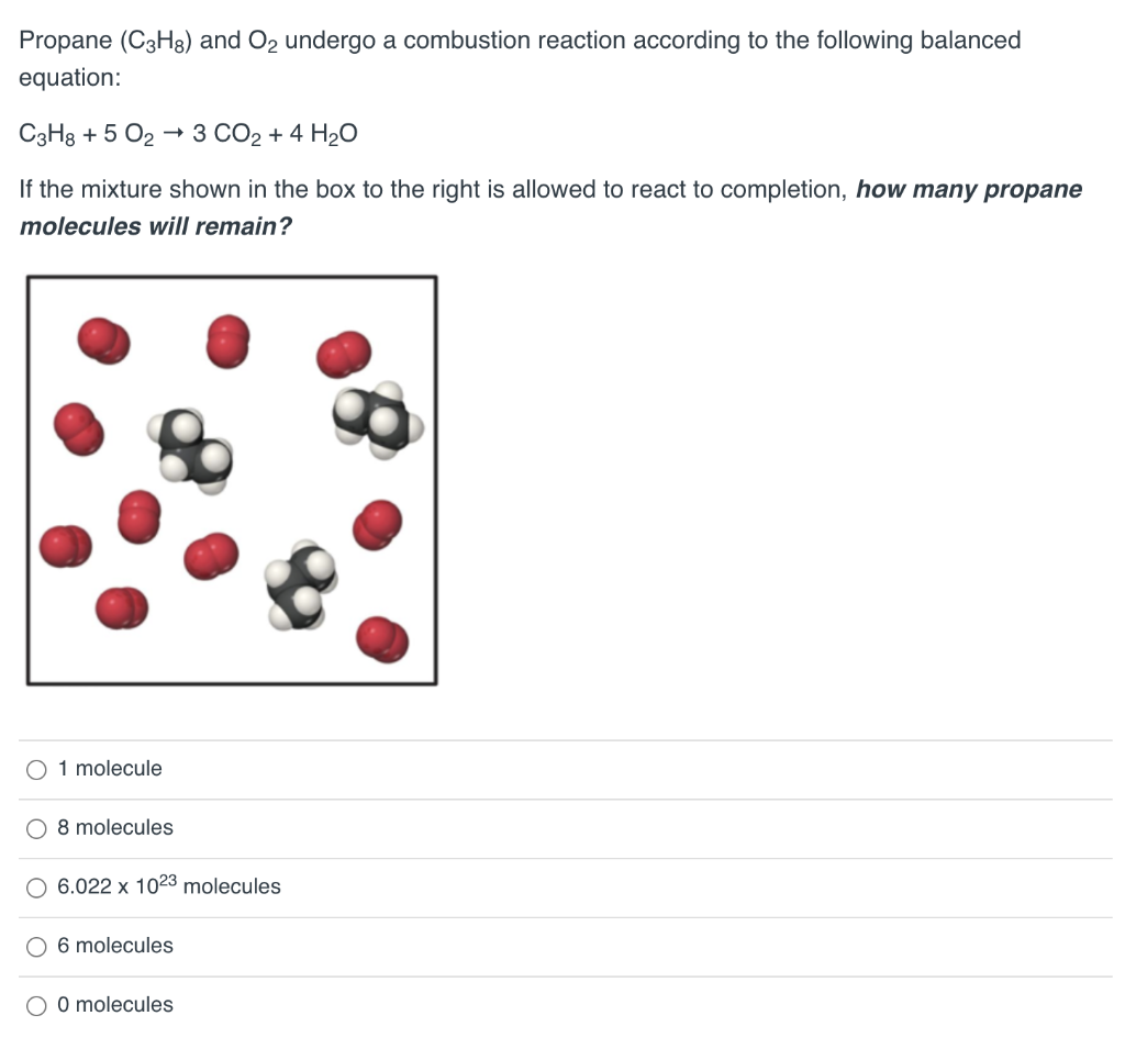 Solved Propane (C3H8) and O2 undergo a combustion reaction | Chegg.com