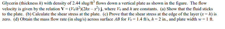 Glycerin (thickness h ) with density of 2.44slug/ft3 | Chegg.com