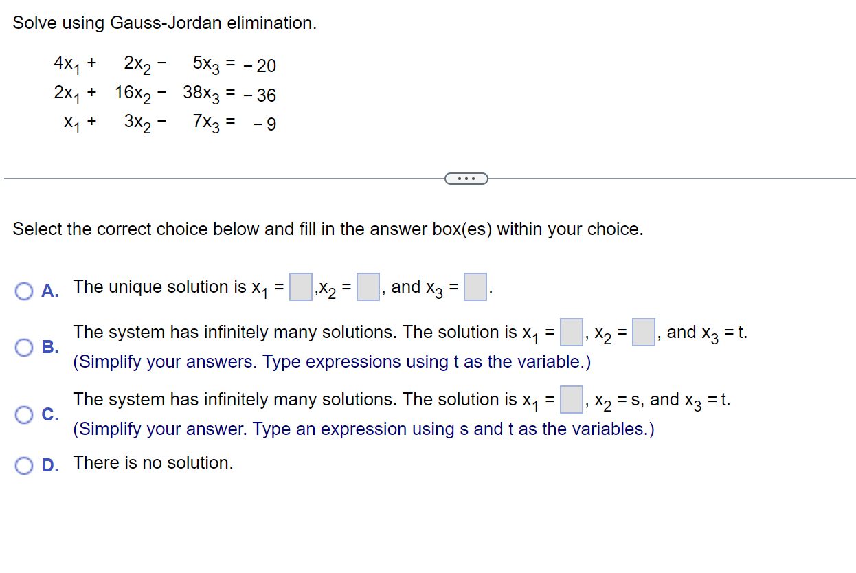 Solved Solve using Gauss-Jordan elimination. | Chegg.com
