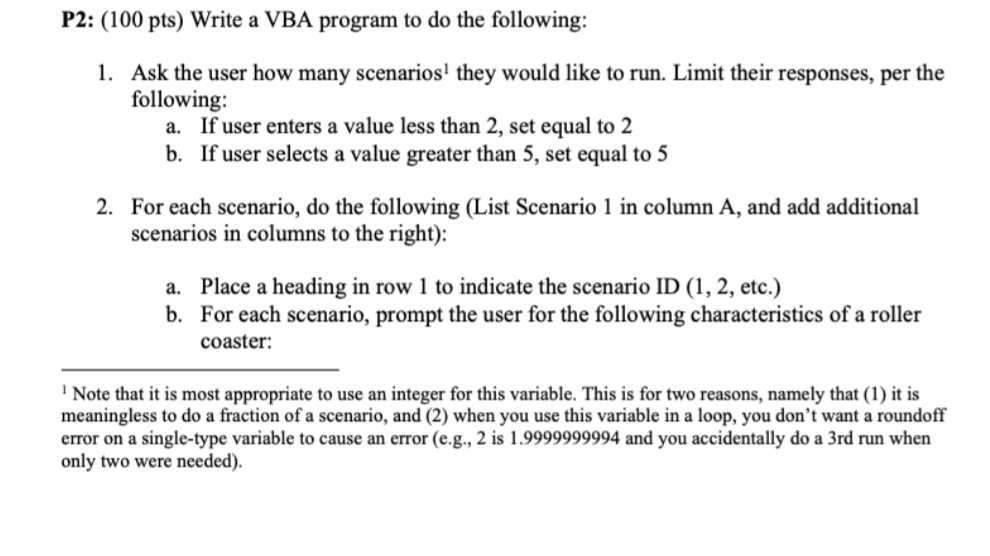 P2: (100 pts) Write a VBA program to do the | Chegg.com