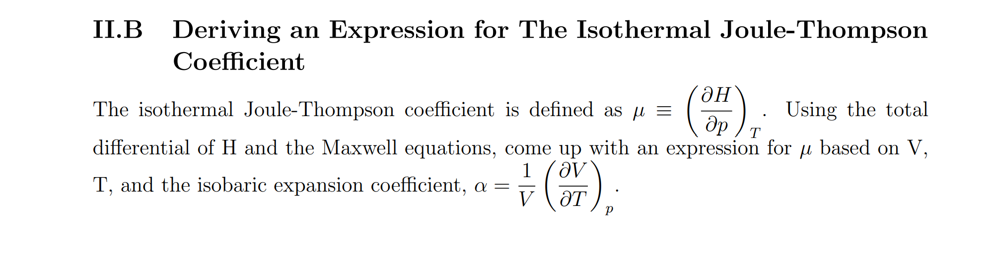 Solved II.B Deriving an Expression for The Isothermal | Chegg.com
