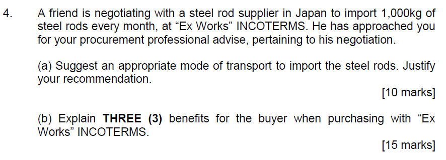 Solved 4. A friend is negotiating with a steel rod supplier | Chegg.com