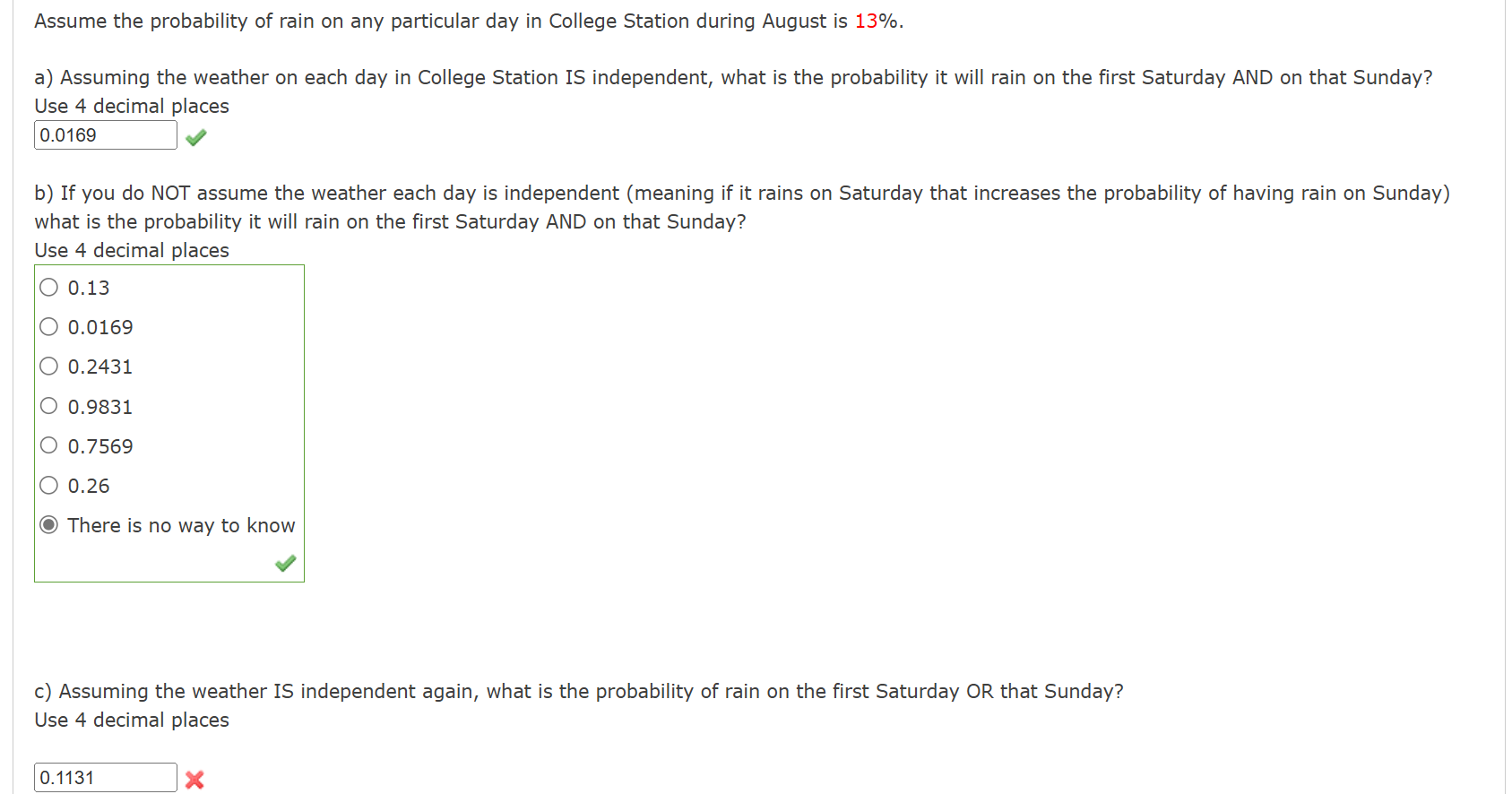Solved Assume the probability of rain on any particular day | Chegg.com
