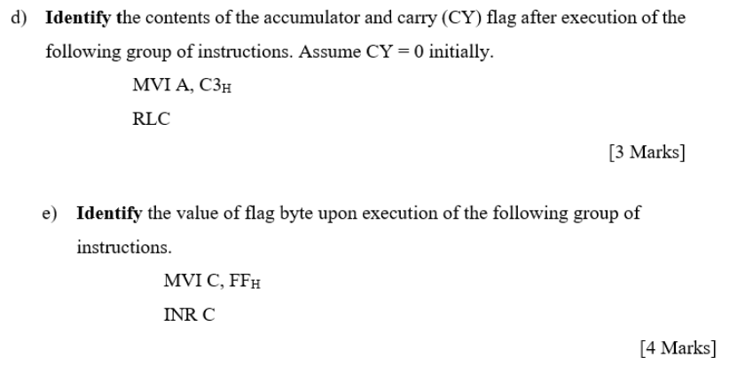 Solved d) Identify the contents of the accumulator and carry | Chegg.com