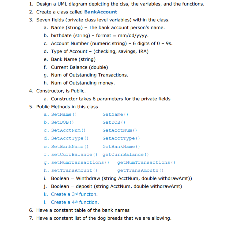 Solved 1. Design a UML diagram depicting the clss, the | Chegg.com