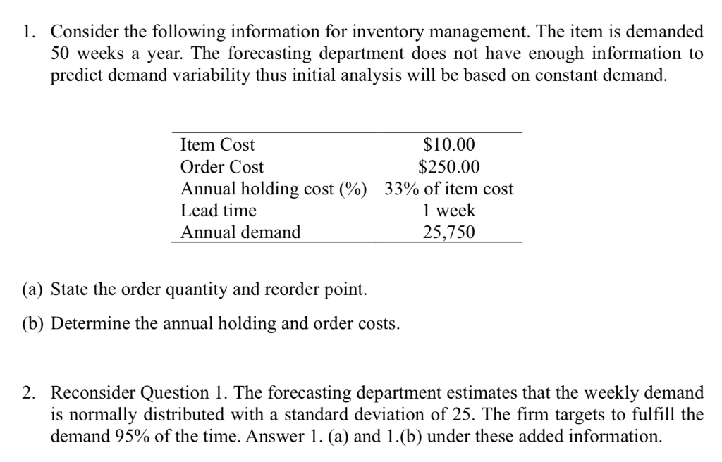 Solved 1. Consider the following information for inventory | Chegg.com