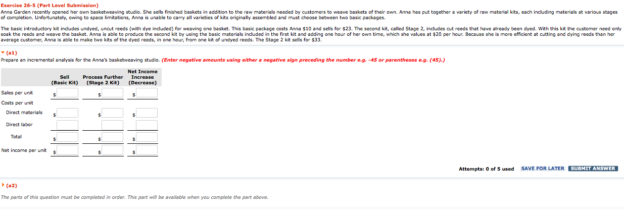 Solved Exercise 26-5 (Part Level Submission) Anna Garden | Chegg.com