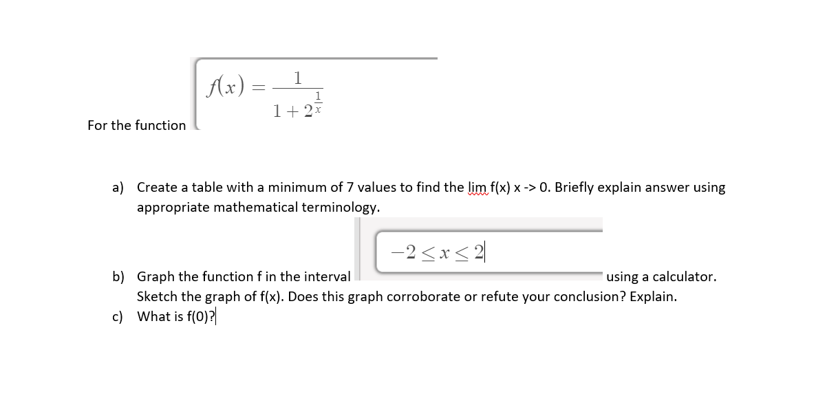 Solved For the function f(x)=1+2x11 a) Create a table with a | Chegg.com