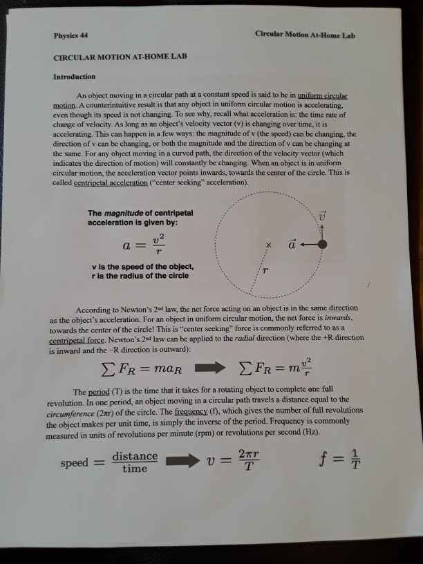 Solved: Circular Motion At -Home Lab Please, I Need Help W... | Chegg.com