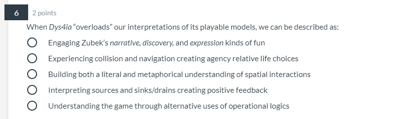 Solved 6 2 points When Dys4ia "overloads" our | Chegg.com