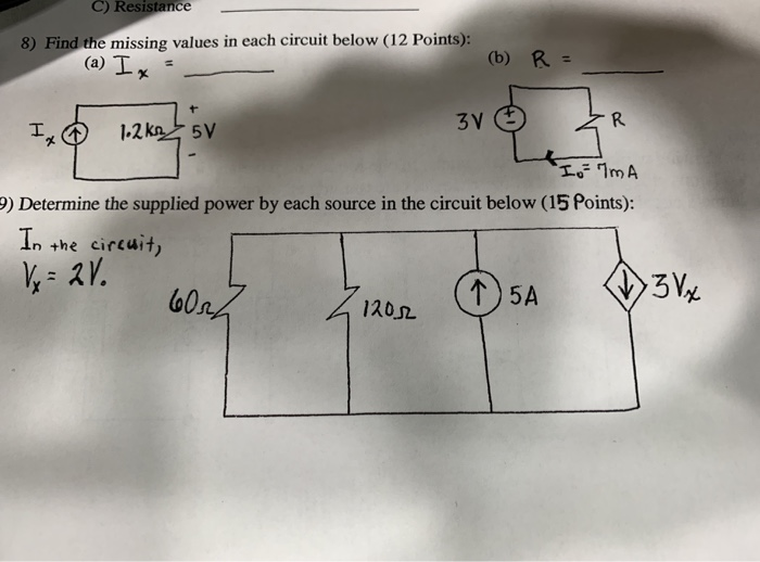 Solved C) Resistance 8) Find the missing values in each | Chegg.com