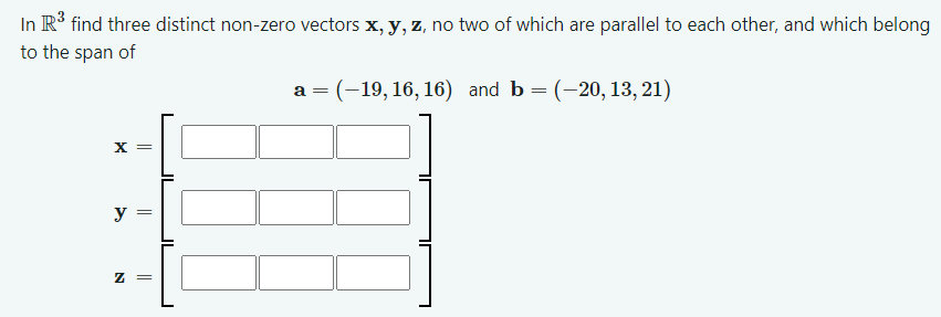Solved In R3 ﻿find three distinct non-zero vectors x,y,z, | Chegg.com