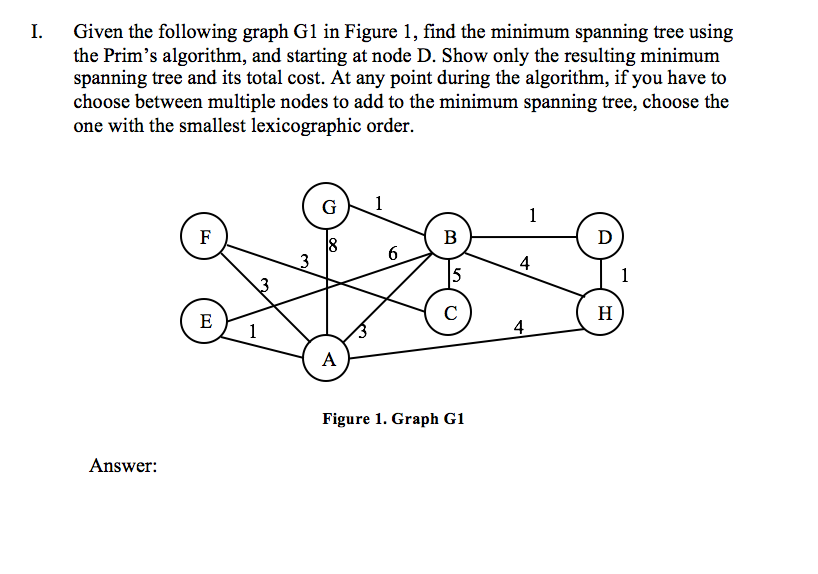 Solved I. Given the following graph G1 in Figure 1, find the | Chegg.com