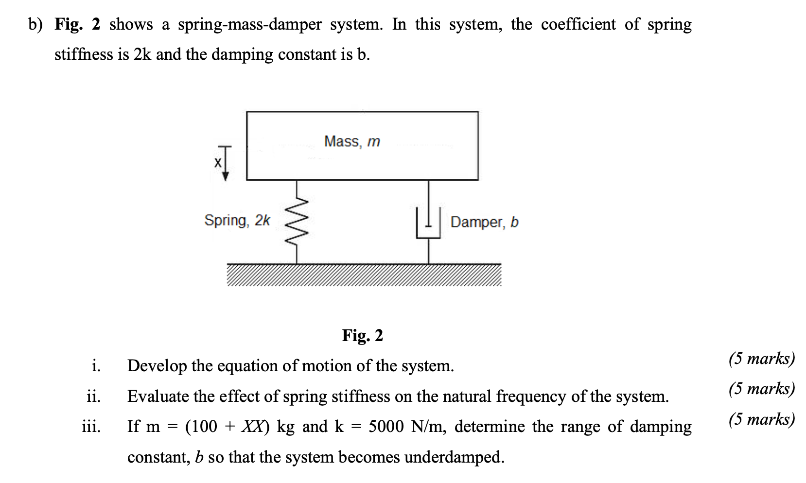 Solved b) Fig. 2 shows a spring-mass-damper system. In this | Chegg.com