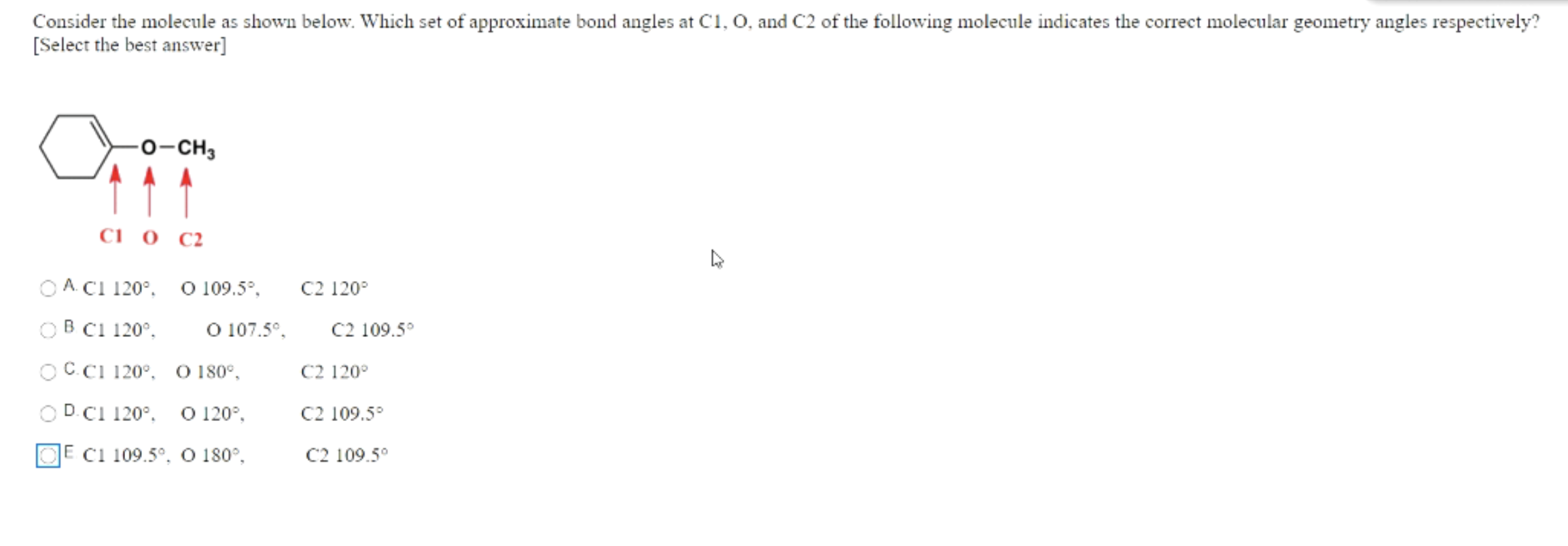 Solved Consider the molecule as shown below. Which set of | Chegg.com