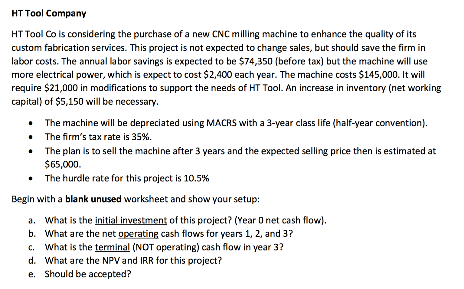 Solved HT Tool Company HT Tool Co is considering the | Chegg.com