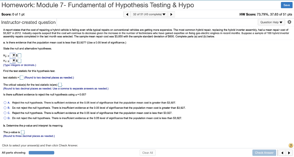 Solved Homework: Module 7- Fundamental of Hypothesis Testing | Chegg.com