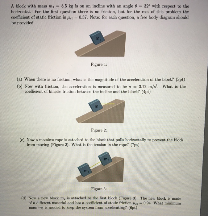 Solved A block with mass m_1 = 8.5 kg is on an incline with | Chegg.com