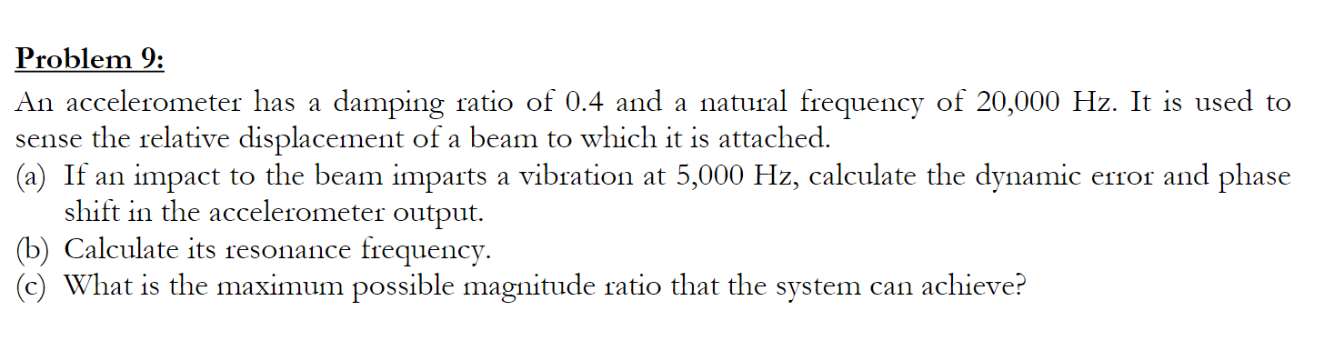 Solved Problem 9: An accelerometer has a damping ratio of | Chegg.com