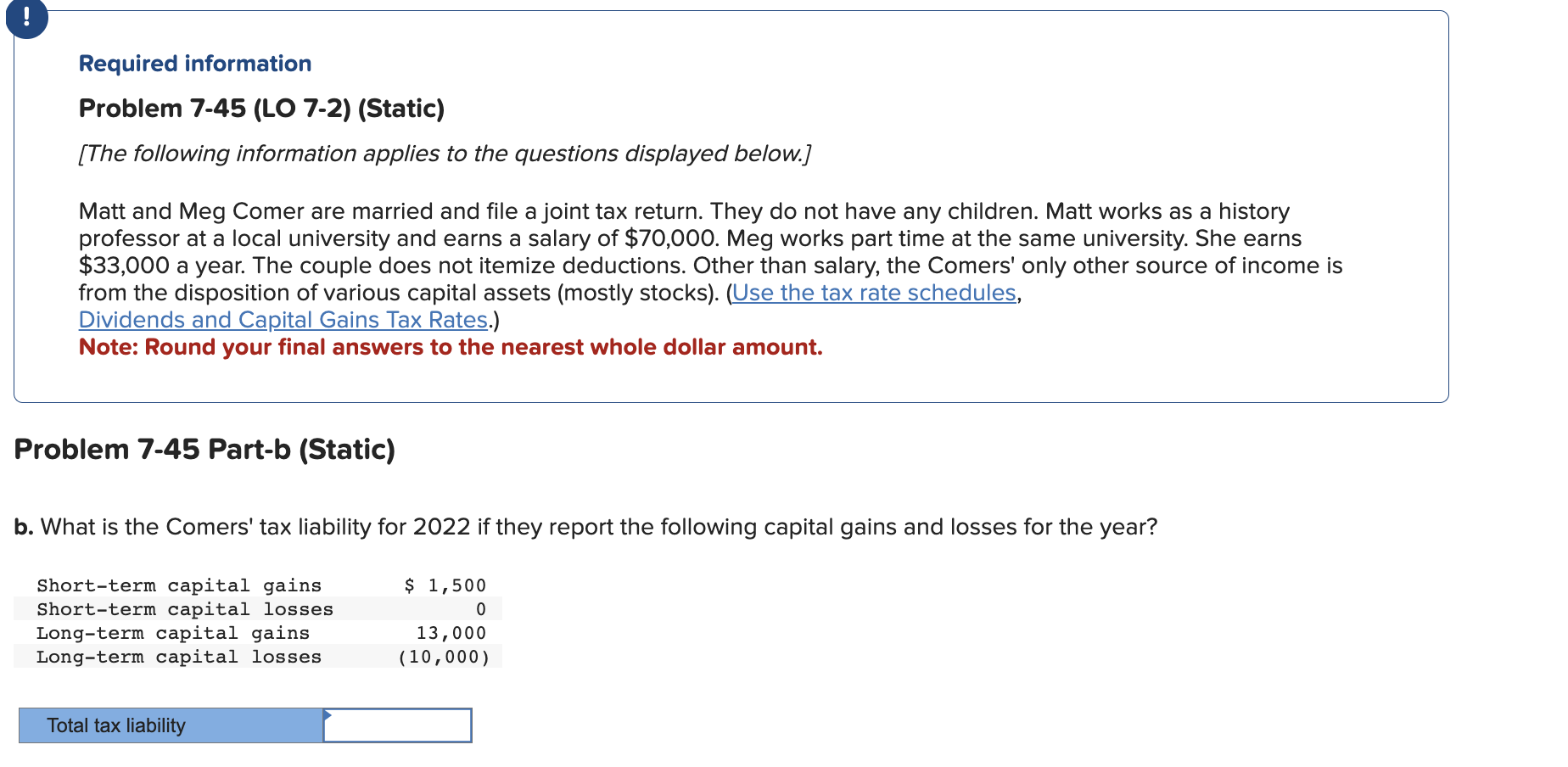 Solved Required information Problem 7-45 (LO 7-2) (Static) | Chegg.com