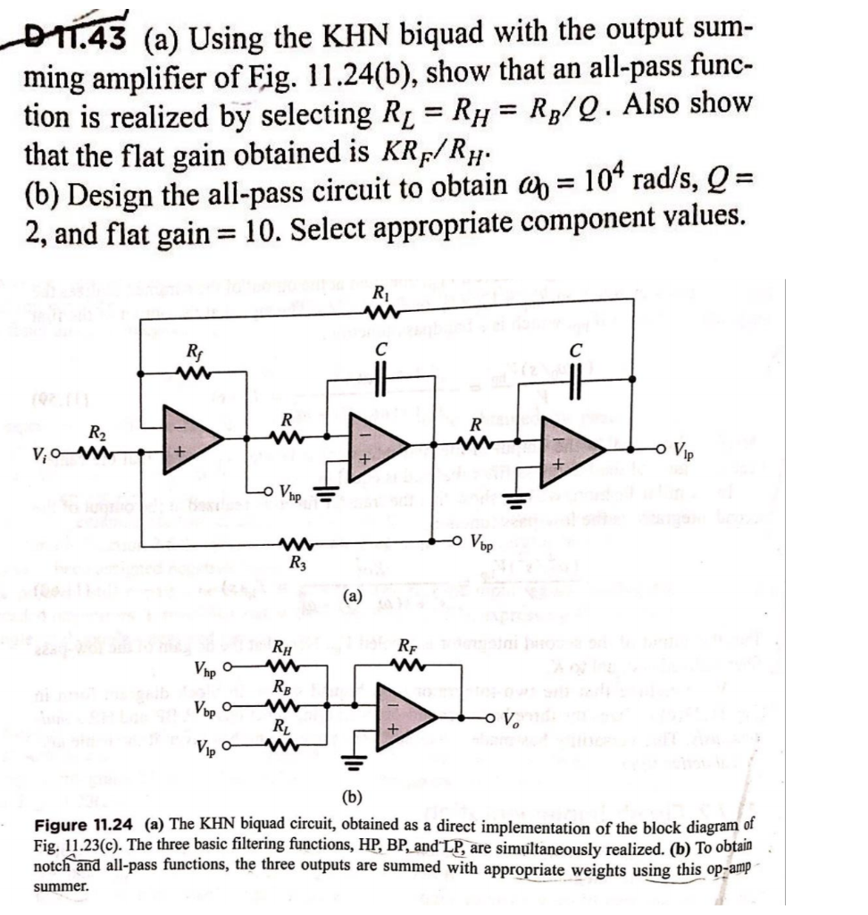 Solved DIT.43 (a) Using the KHN biquad with the output sum- | Chegg.com