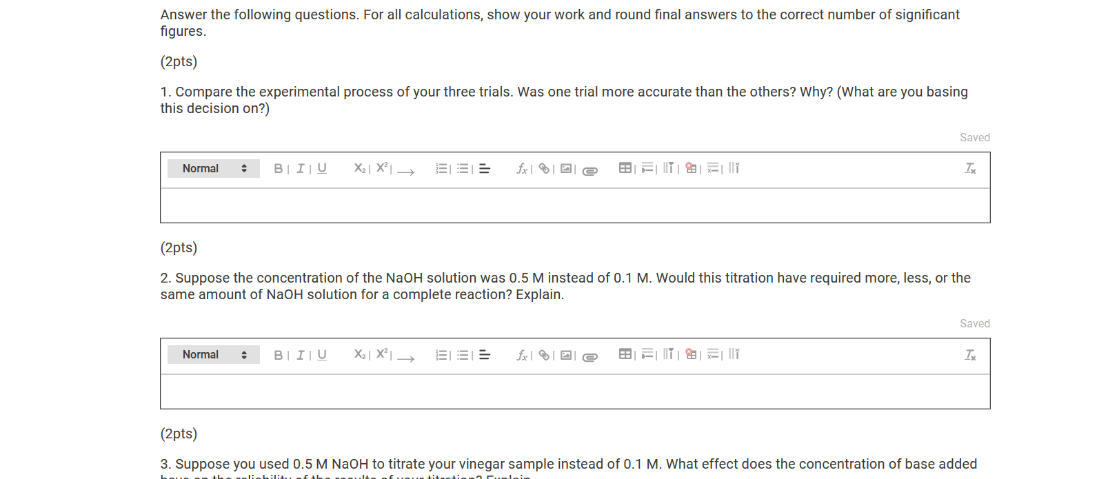 (3pts) Percent Error Ask your instructor for the true | Chegg.com