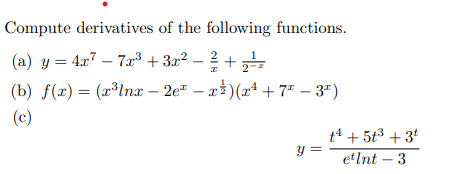 Compute derivatives of the following functions. (a) | Chegg.com