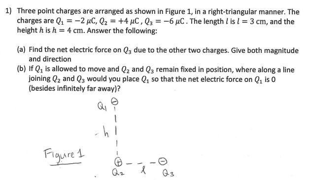 Solved 1) Three point charges are arranged as shown in | Chegg.com
