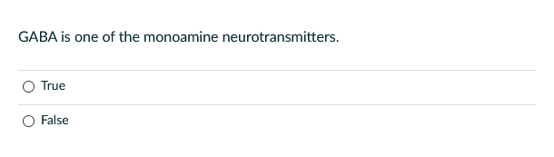 Solved GABA is one of the monoamine neurotransmitters. True | Chegg.com