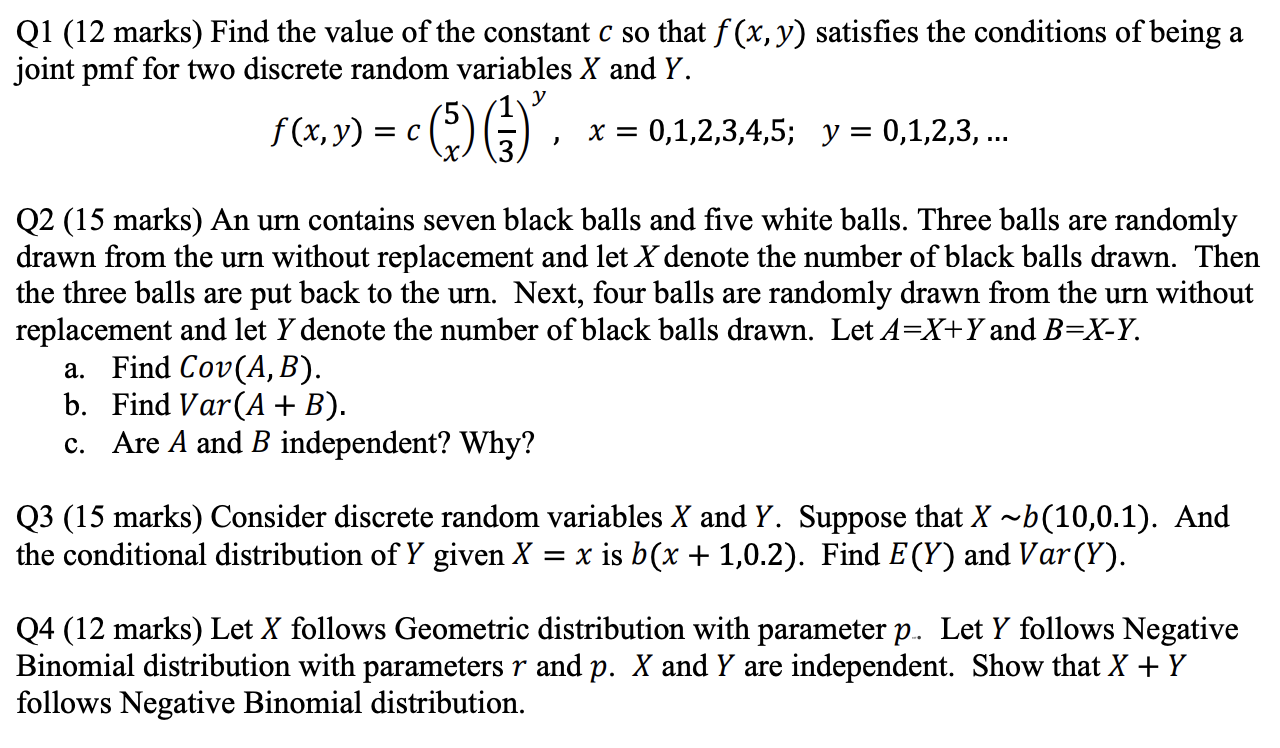 Solved Q1 (12 marks) Find the value of the constant c so | Chegg.com