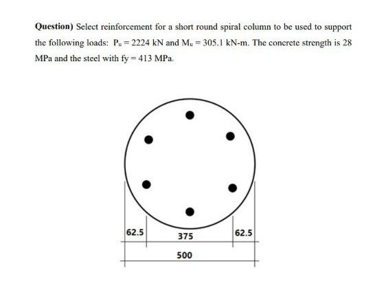 Solved Select reinforcement for a short round spiral column | Chegg.com