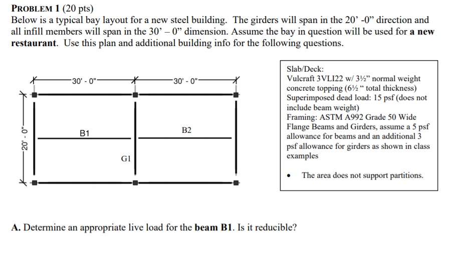 PROBLEM 1 (20 pts) Below is a typical bay layout for | Chegg.com