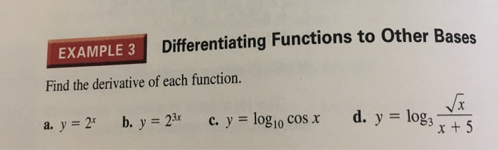 Solved EXAMPLE 3 Differentiating Functions to Other Bases | Chegg.com