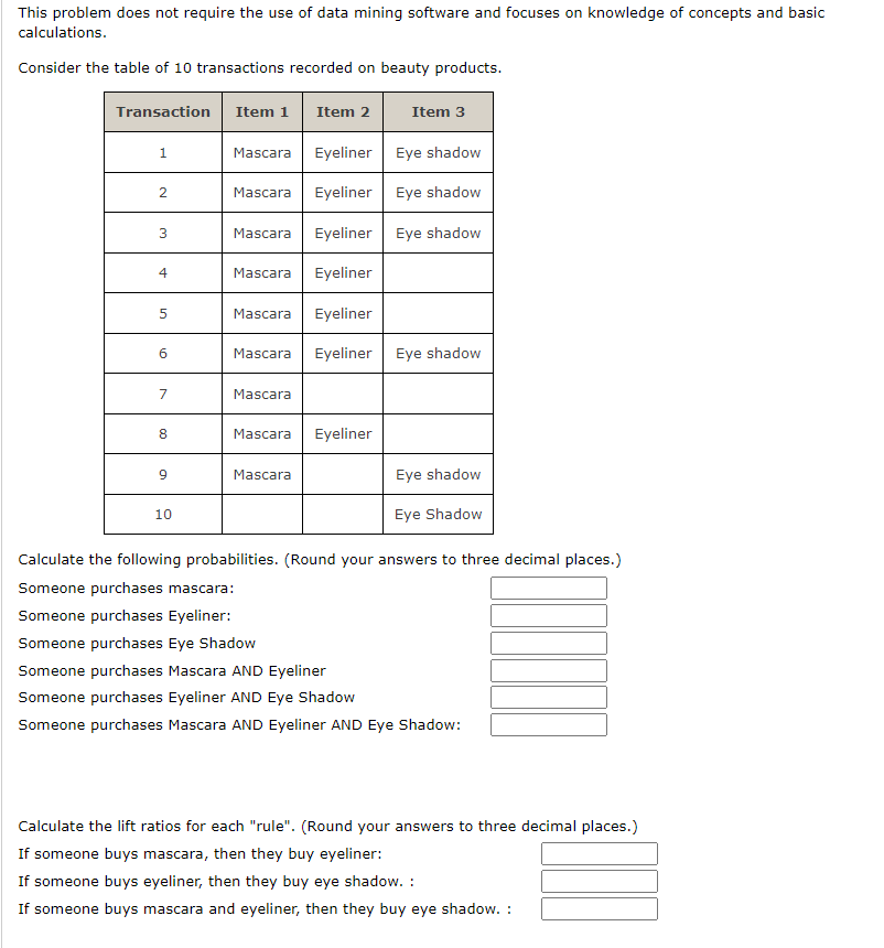 Solved This problem does not require the use of data mining | Chegg.com
