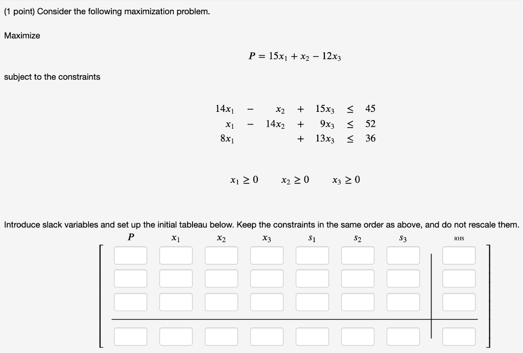Solved (1 point) Consider the following maximization | Chegg.com