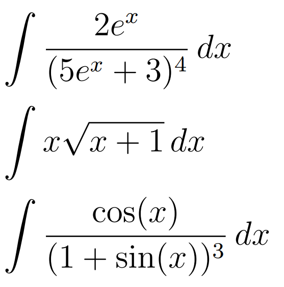 Solved ∫(5ex+3)42exdx ∫xx+1dx ∫(1+sin(x))3cos(x)dx | Chegg.com