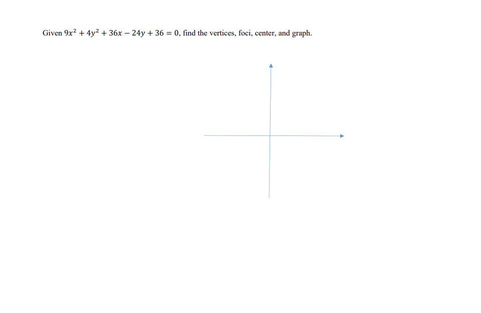 Solved Given 9x2 + 4y2 + 36x – 24y + 36 = 0, find the | Chegg.com