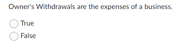 Solved Owner's Withdrawals are the expenses of a | Chegg.com