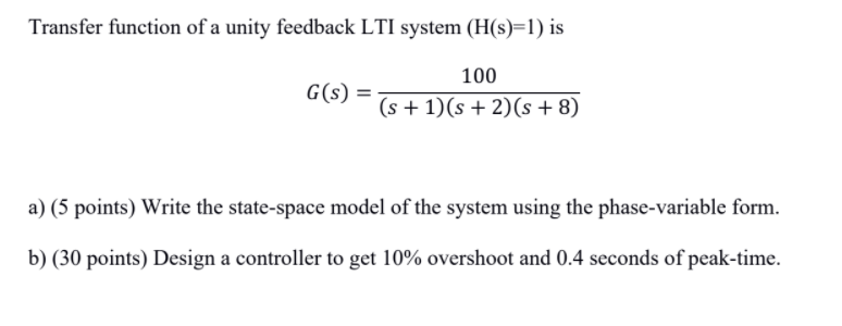 Solved Transfer function of a unity feedback LTI system | Chegg.com