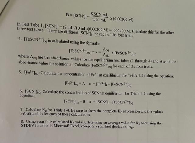 Solved Test Tube Number H20 (mL) 1 2 3 4 0.00200 M Fe(NO3)3 | Chegg.com