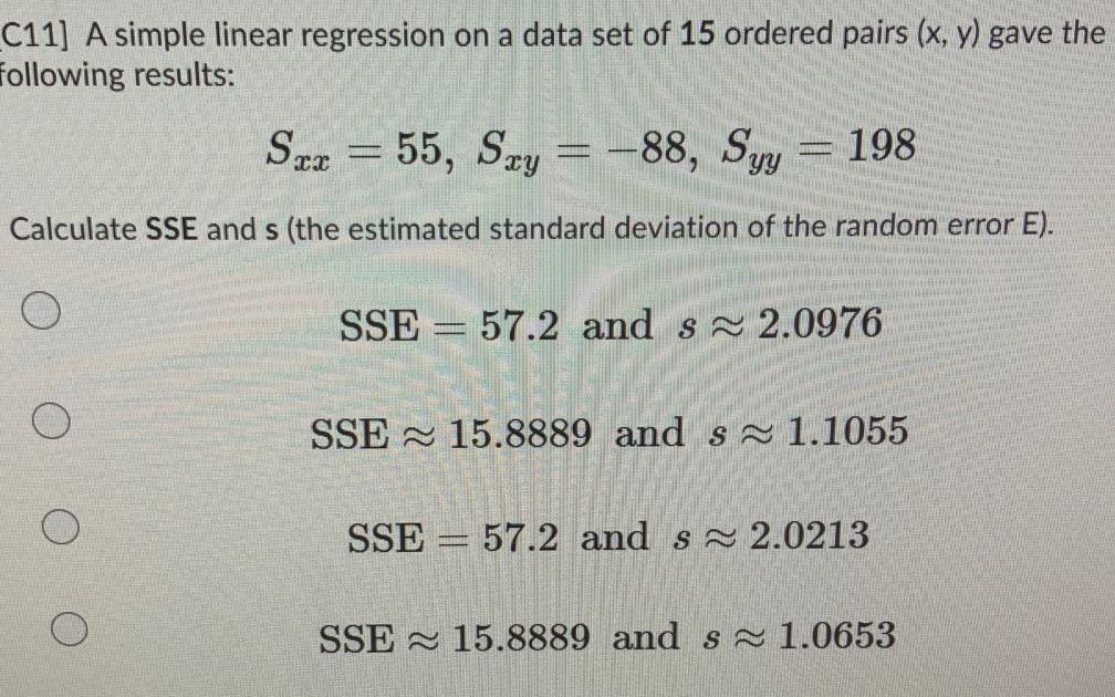 Solved C11] A simple linear regression on a data set of 15 | Chegg.com
