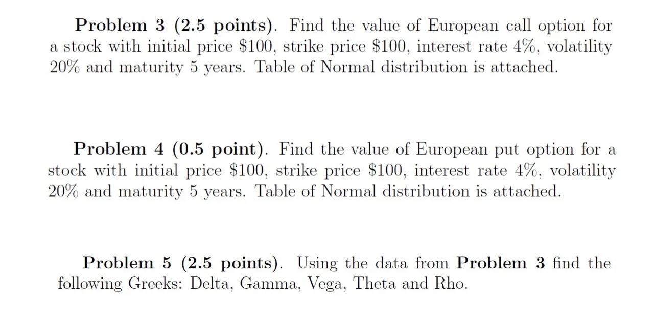 Solved Problem 3 (2.5 points). Find the value of European | Chegg.com